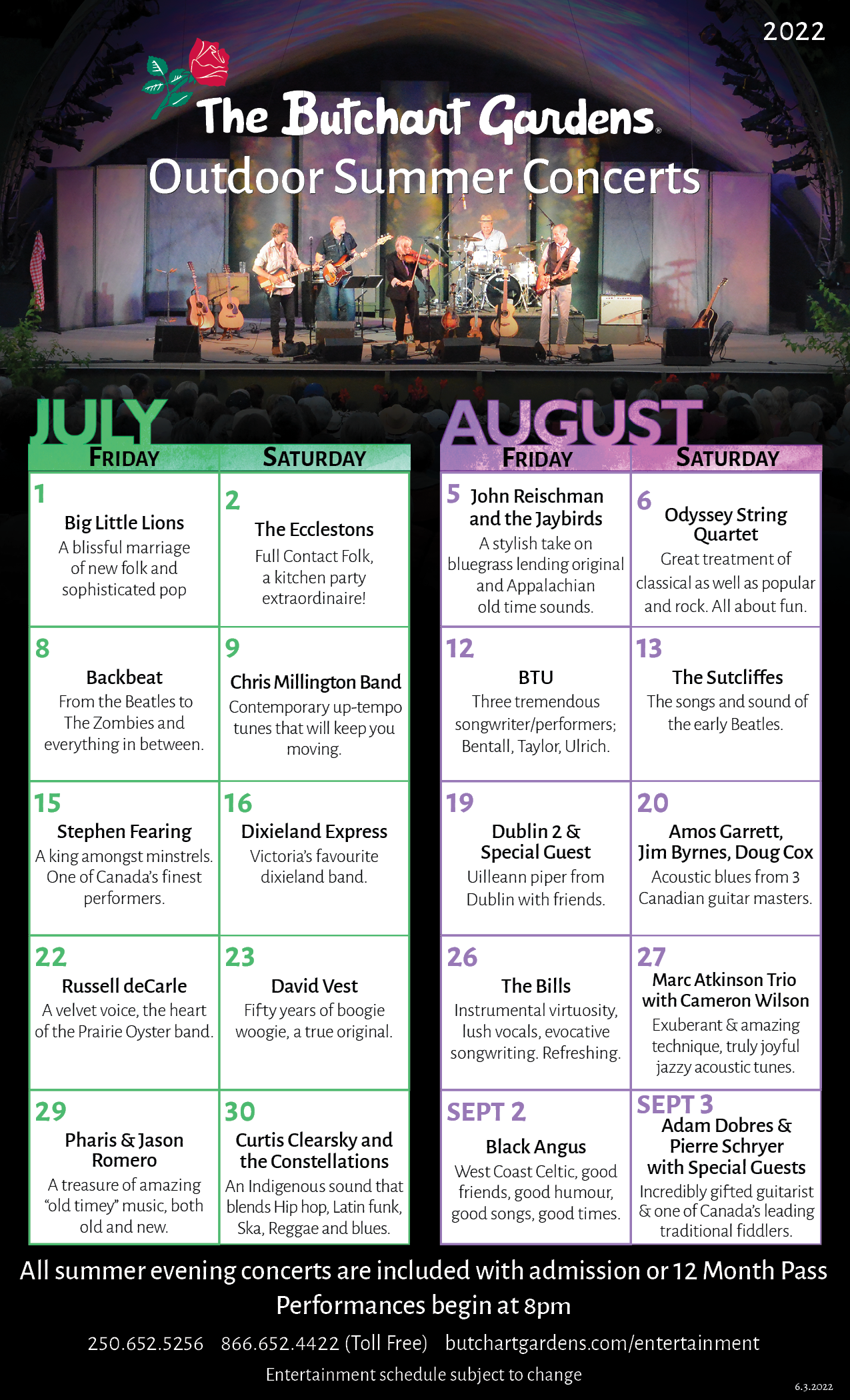 Summer Entertainment Calendar - The Butchart Gardens